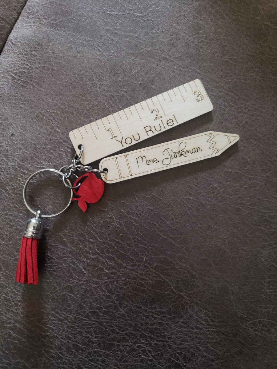 Teacher Personalized Keychain with ruler and apple – Wholesale By Kali